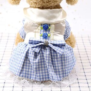 dog retro lattice skirt princess dress dog puppy cute multilayers wedding party dress retro skirt luxury lace bow flower dress bride costume petti dress for small dog cat puppy pet apparel (blue, xxl)