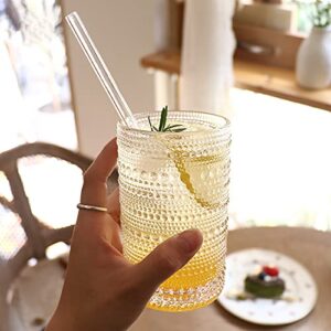 ZOOFOX Set of 6 Vintage Drinking Glasses, 12 oz Clear Hobnail Glasses Tumbler, Embossed Design Glassware for Beverages, Water, Juice, Beer, Cocktail, Whiskey and Milk