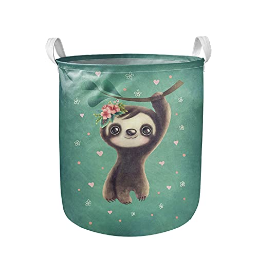 Babrukda Cute Sloth Print Waterproof Laundry Basket Hamper with Durable Handles, Washing Bin, Dirty Clothes Storage Organizer, Bathroom, Bedroom, Closet, Kids Dog Toys Clothing Collection