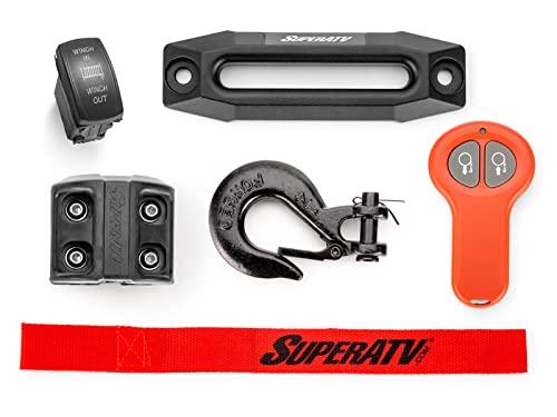 SuperATV 6000 lb. Ready-Fit Winch for Polaris Ranger XP 1000 / Crew (See Fitment) | 266.1 Gear Ratio | 50 Foot Remote Range | 3/16 Inch Steel | Permanent Magnet DC 12V, 1.9 HP Motor