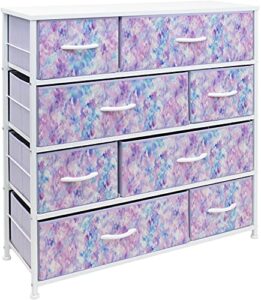 sorbus dresser for kids bedroom 8 drawers - storage organizer closet furniture chest for girls & boys, nursery, playroom, clothes, toys - steel frame, wood top, tie-dye fabric bins (tie-dye purple)