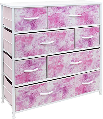 Sorbus Dresser for Kids Bedroom 8 Drawers - Storage Organizer Closet Furniture Chest for Girls & Boys, Nursery, Playroom, Clothes, Toys - Steel Frame, Wood Top, Fabric Bins (Tie-dye Pink)