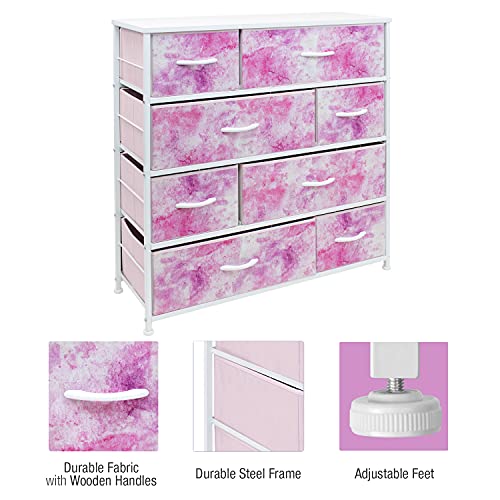 Sorbus Dresser for Kids Bedroom 8 Drawers - Storage Organizer Closet Furniture Chest for Girls & Boys, Nursery, Playroom, Clothes, Toys - Steel Frame, Wood Top, Fabric Bins (Tie-dye Pink)