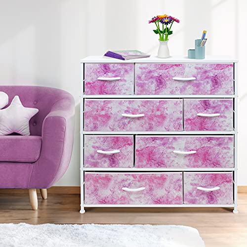 Sorbus Dresser for Kids Bedroom 8 Drawers - Storage Organizer Closet Furniture Chest for Girls & Boys, Nursery, Playroom, Clothes, Toys - Steel Frame, Wood Top, Fabric Bins (Tie-dye Pink)