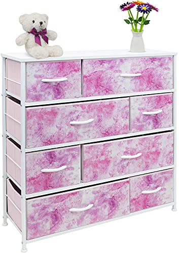 Sorbus Dresser for Kids Bedroom 8 Drawers - Storage Organizer Closet Furniture Chest for Girls & Boys, Nursery, Playroom, Clothes, Toys - Steel Frame, Wood Top, Fabric Bins (Tie-dye Pink)