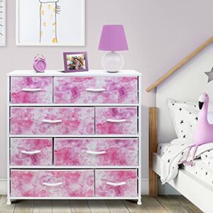 Sorbus Dresser for Kids Bedroom 8 Drawers - Storage Organizer Closet Furniture Chest for Girls & Boys, Nursery, Playroom, Clothes, Toys - Steel Frame, Wood Top, Fabric Bins (Tie-dye Pink)