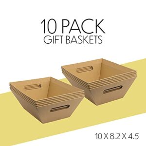 [10 Pk] Baskets for Gifts Empty| 8x10” Small Rectangular Kraft Basket with Handles|Wine, Christmas, Easter| Snacks, Farmers Market, Charity, Organizing, Shelf| Gift to Impress-Upper Midland Products