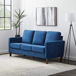 edenbrook archer upholstered couch – couches for living room – blue velvet couch - living room furniture - small couch - seats three - straight arm modern couch