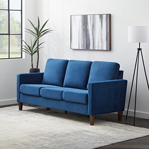 Edenbrook Archer Upholstered Couch – Couches for Living Room – Blue Velvet Couch - Living Room Furniture - Small Couch - Seats Three - Straight Arm Modern Couch