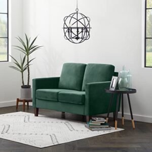 edenbrook archer upholstered loveseat - green velvet loveseat - living room furniture - small loveseat - mid century modern loveseat - seats two