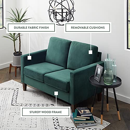 Edenbrook Archer Upholstered Loveseat - Green Velvet Loveseat - Living Room Furniture - Small Loveseat - Mid Century Modern Loveseat - Seats Two