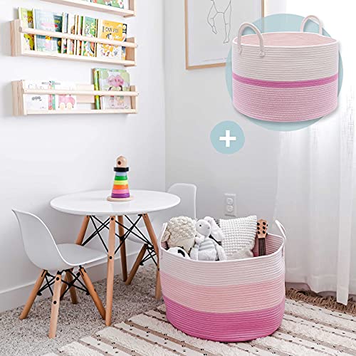 Wide Rope Laundry Basket (3-Toned Pink) + Wide Rope Laundry Basket (Striped/Pink) - PINK