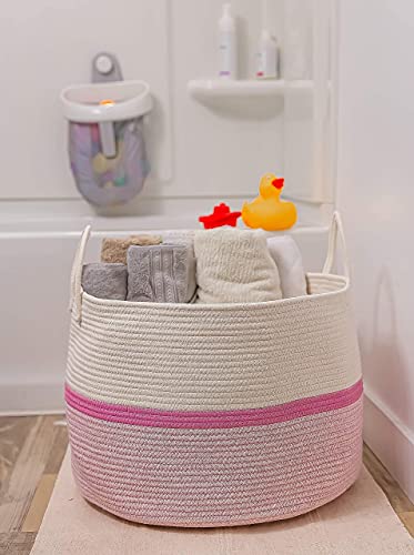 Wide Rope Laundry Basket (3-Toned Pink) + Wide Rope Laundry Basket (Striped/Pink) - PINK