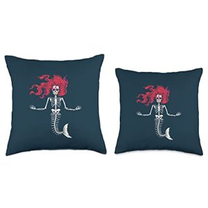 Sugar Skull Mermaid Skeleton Spooky Gifts Mermaid Skeleton Sugar Skull Halloween Spooky Costume Goth Throw Pillow, 18x18, Multicolor