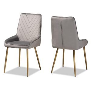 baxton studio priscilla contemporary glam and luxe grey velvet fabric upholstered and gold finished metal 2-piece dining chair set