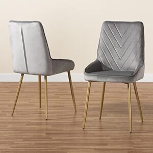 Baxton Studio Priscilla Contemporary Glam and Luxe Grey Velvet Fabric Upholstered and Gold Finished Metal 2-Piece Dining Chair Set