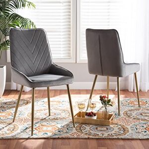 Baxton Studio Priscilla Contemporary Glam and Luxe Grey Velvet Fabric Upholstered and Gold Finished Metal 2-Piece Dining Chair Set