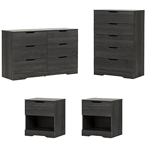 Home Square 4 Piece Modern Bedroom Furniture Set - 6 Drawer Dresser for Bedroom / 5 Chest of Drawers for Bedroom/Small Nightstand with Drawer and Shelf - Set of 2 / Distressed Grey Oak