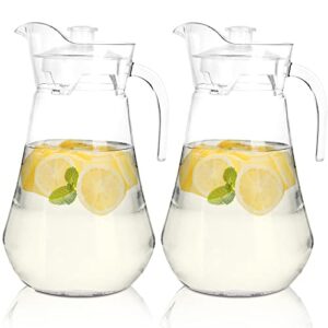 soujoy 2 pack plastic pitcher, 70 oz clear iced water pitcher with lid and handle, heat resistant bpa-free tea pitcher for juice, milk, cold or hot beverages