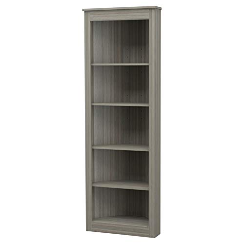 Pemberly Row 71" 5 Shelf Engineered Wood Corner Bookcase in Gray Smoke Oak