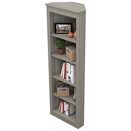 Pemberly Row 71" 5 Shelf Engineered Wood Corner Bookcase in Gray Smoke Oak