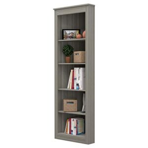 Pemberly Row 71" 5 Shelf Engineered Wood Corner Bookcase in Gray Smoke Oak