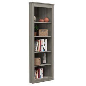 Pemberly Row 71" 5 Shelf Engineered Wood Corner Bookcase in Gray Smoke Oak