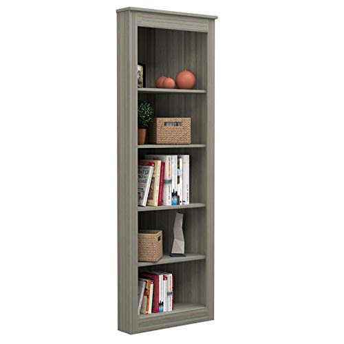 Pemberly Row 71" 5 Shelf Engineered Wood Corner Bookcase in Gray Smoke Oak