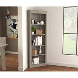 Pemberly Row 71" 5 Shelf Engineered Wood Corner Bookcase in Gray Smoke Oak