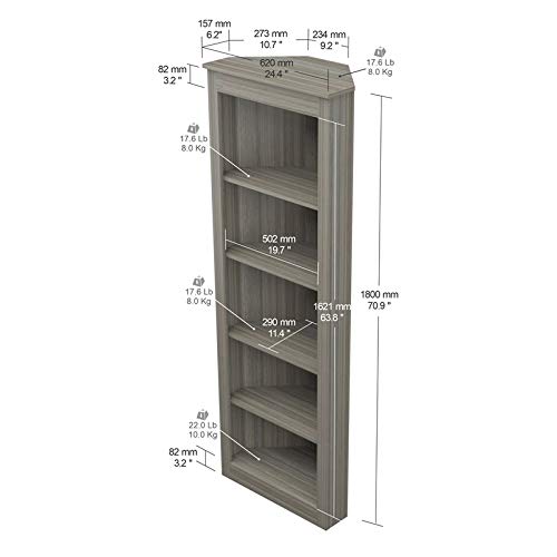 Pemberly Row 71" 5 Shelf Engineered Wood Corner Bookcase in Gray Smoke Oak