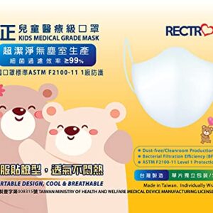 Rectron Health Taiwan, Made in Taiwan Rectron 3-Ply Small Kids Disposable Wide Ear Loop Face Mask (Apple Green) 50PC, 4.33 Inches x 3.35 Inches