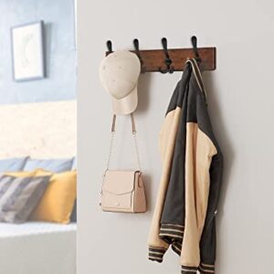 Dzanken Coat Rack Wall Mount, 4 Metal Hooks, Wooden Heavy Duty Wall Entryway Hanging Coat Rack for Clothes Hat Towel Scarf Bag Towel Key (Brown)