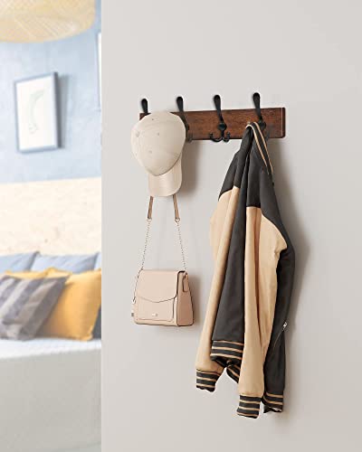 Dzanken Coat Rack Wall Mount, 4 Metal Hooks, Wooden Heavy Duty Wall Entryway Hanging Coat Rack for Clothes Hat Towel Scarf Bag Towel Key (Brown)