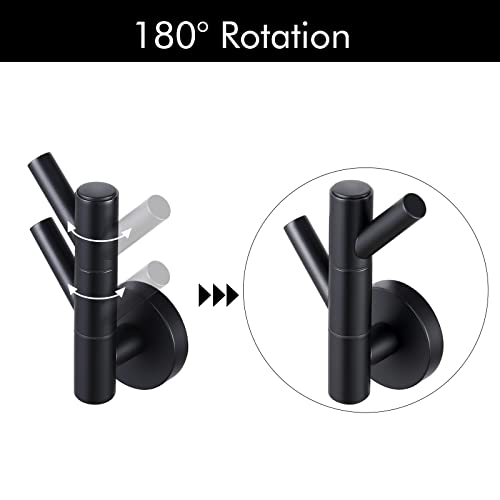 KES Wall Hooks Towel Hooks, Hooks for Hanging Heavy Duty, Wall Hangers for Clothes Double Hook, SUS304 Stainless Steel Matte Black, BRH200-BK