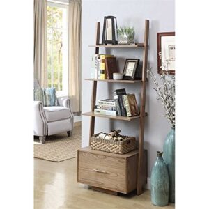 pemberly row ladder bookcase with drawer in caramel driftwood wood finish