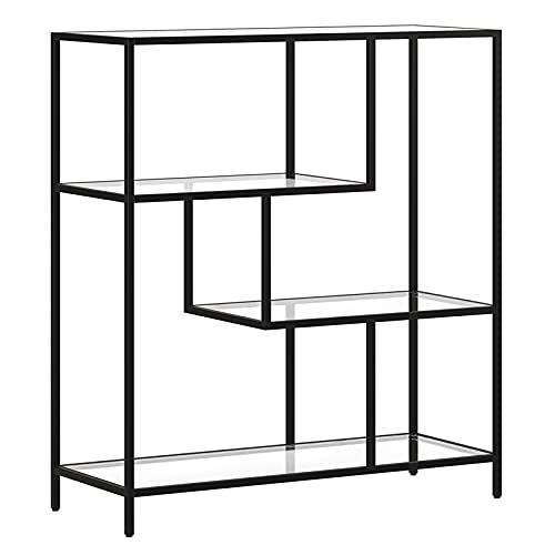 Pemberly Row Blackened Bronze Steel Bookcase with Tempered Glass