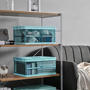 2Pcs Foldable Plastic Storage Box With Lid, DSVENROLY Upgrade Multifunction Transparent Collapsible Storage Bins, Stackable Clear Latch Storage Box with Handle, Folding Plastic Containers (Light Blue)