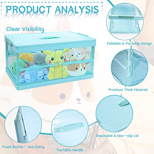 2Pcs Foldable Plastic Storage Box With Lid, DSVENROLY Upgrade Multifunction Transparent Collapsible Storage Bins, Stackable Clear Latch Storage Box with Handle, Folding Plastic Containers (Light Blue)