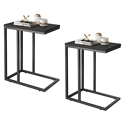 WLIVE Side Table Set of 2, C Shaped End Table for Couch, Sofa and Bed, Large Desktop C Table for Living Room, Bedroom, Gray and Black