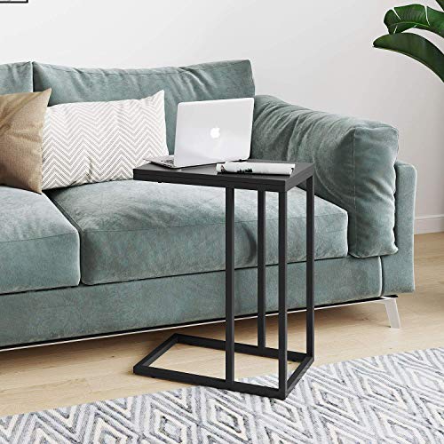 WLIVE Side Table Set of 2, C Shaped End Table for Couch, Sofa and Bed, Large Desktop C Table for Living Room, Bedroom, Gray and Black