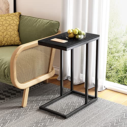 WLIVE Side Table Set of 2, C Shaped End Table for Couch, Sofa and Bed, Large Desktop C Table for Living Room, Bedroom, Gray and Black