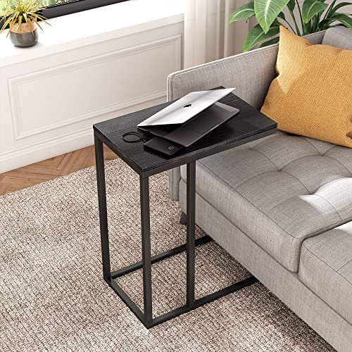 WLIVE Side Table Set of 2, C Shaped End Table for Couch, Sofa and Bed, Large Desktop C Table for Living Room, Bedroom, Gray and Black