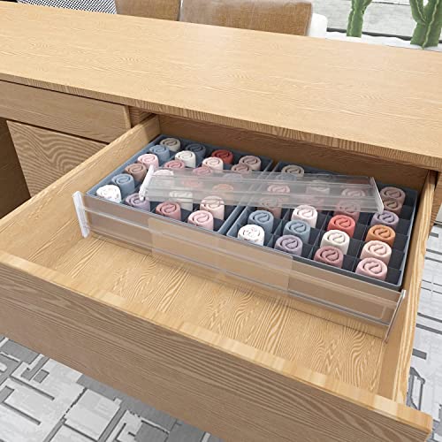 WJWSKI Drawer Dividers and Organizers 2 Set, 11-19" Expandable Dresser Drawers Dividers, 8cm Deep Drawer Separators for Clothing Storage, Adjustable Drawer Divider for Kitchen Utensils, Clear Plastic