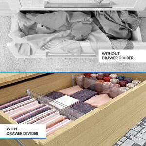 WJWSKI Drawer Dividers and Organizers 2 Set, 11-19" Expandable Dresser Drawers Dividers, 8cm Deep Drawer Separators for Clothing Storage, Adjustable Drawer Divider for Kitchen Utensils, Clear Plastic