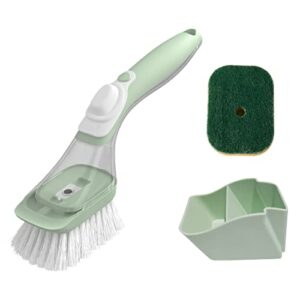 cqt soap dispensing dish brush, dish scrubber with handle, kitchen washing brush for pot pan sink cleaning, packed with 1 replaced scouring pad head (mint green)