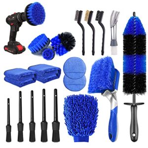 20pcs car wheel tire detailing brush set,car detailing kit,car detailing brushes,auto detailing drill brush set,17" long handle rim wheel brush,tire brush,car cleaning kit for wheels,interior,exterior