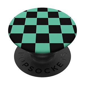 checkered black green anime pattern popsockets swappable popgrip