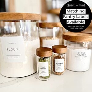 Quart + Pint 140 Glossy Spice Jar Labels: Minimalist White Sticker Black Text. Waterproof Stickers. Organization for Jars Bottles Containers Bins. Storage Rack Systems for Kitchen & Pantry Labels.