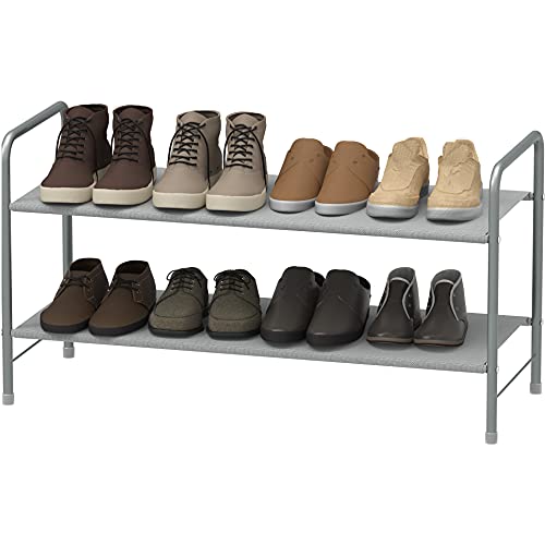 Simple Houseware 2-Tier Shoe Rack Storage Organizer, Grey