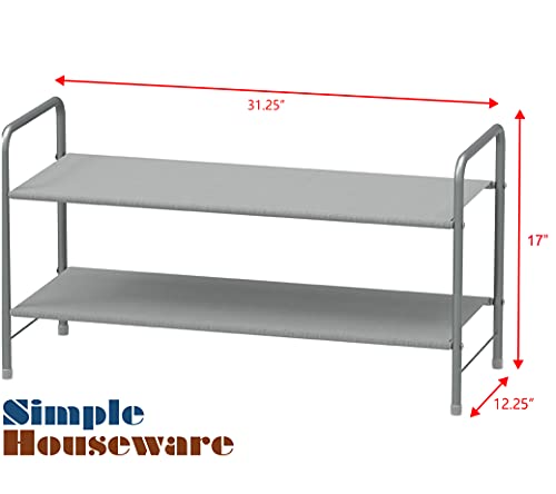 Simple Houseware 2-Tier Shoe Rack Storage Organizer, Grey